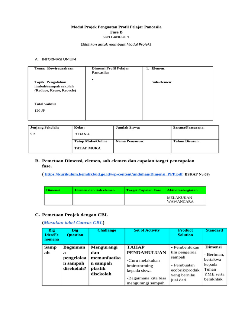 Contoh Sistematik Modul Projek Edit | PDF