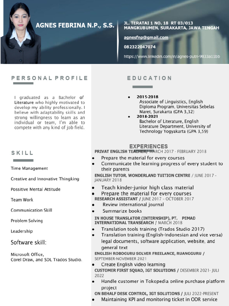 CV AGNES FEBRINA N.P (English) | PDF