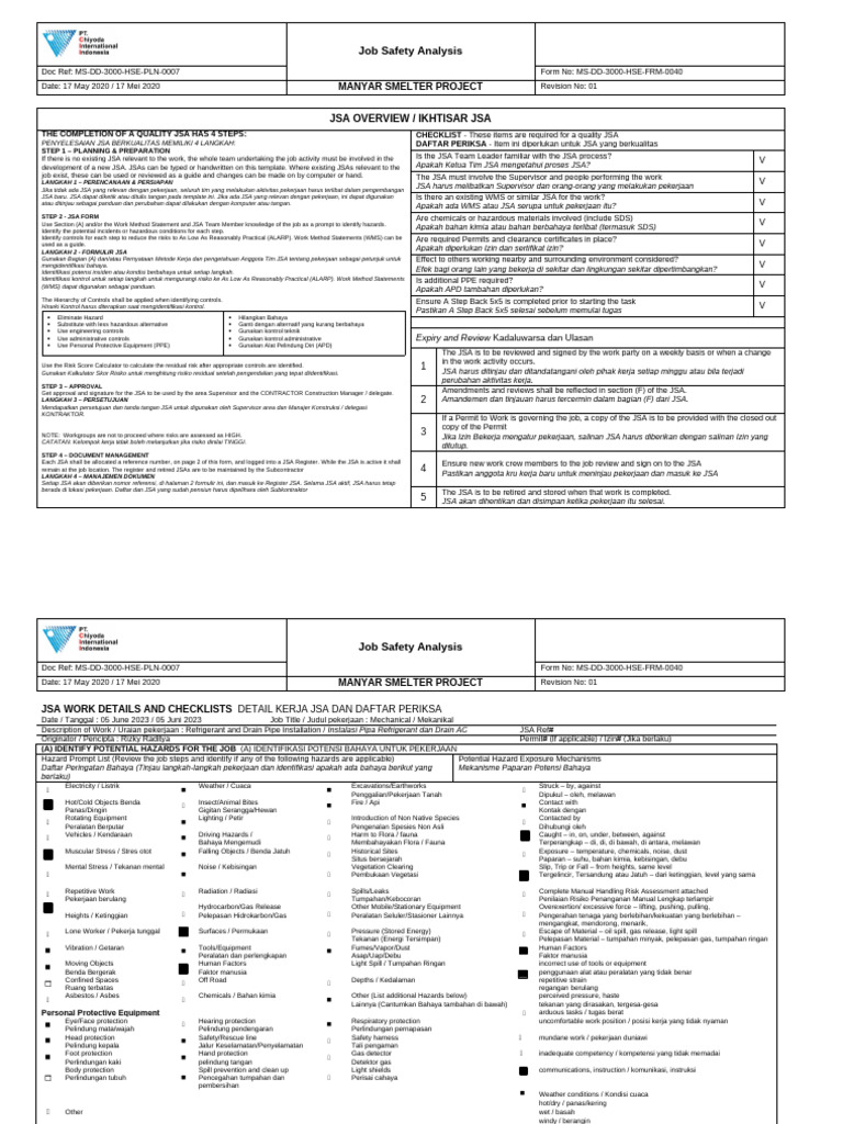 MS-DD-S3000-MEC-PRO-1003 JSA Refrigerant Pipe Installation (Rev4) | PDF
