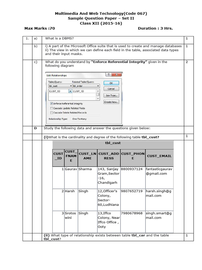 Multimedia and Web Technology (Code 067) Sample Question Paper - Set II Class XII (2015-16) Max ...