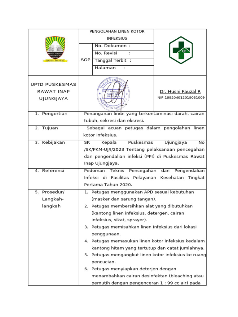 Sop Pengelolaan Linen Infeksius | PDF