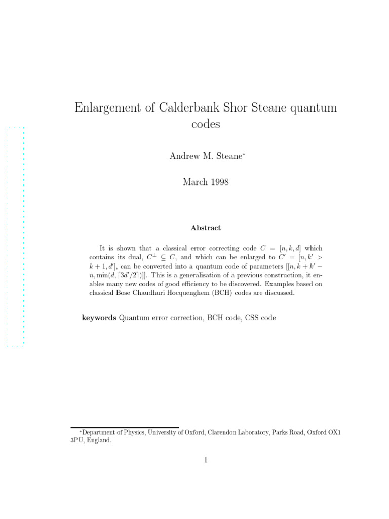 Enlargement of Calderbank-Shor-Steane Quantum Codes | PDF | Algebra ...