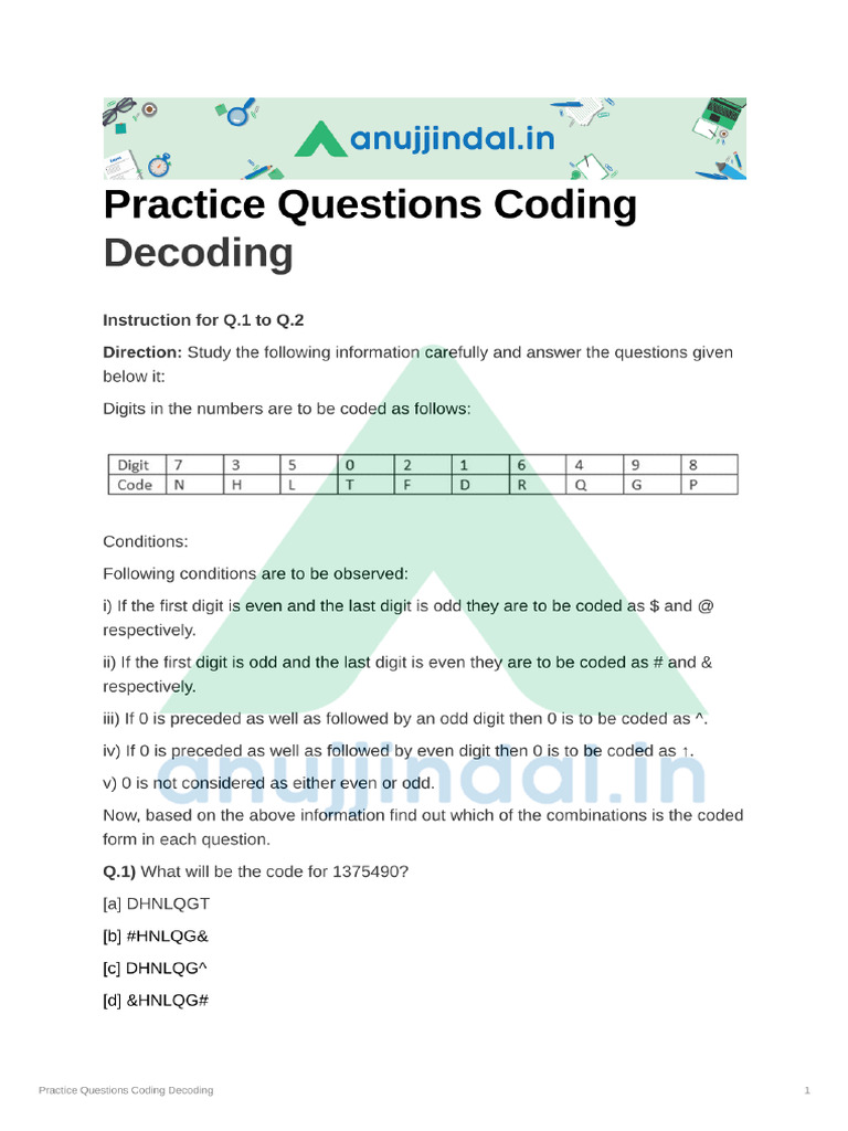 Practice Questions Coding Decoding Lyst2194 | PDF