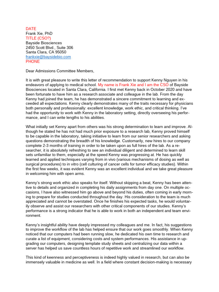 Final Sample LOR | PDF | Medicine