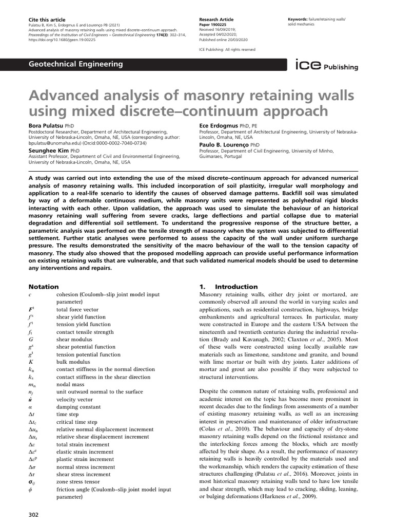 Advanced Analysis of Masonry Walls | PDF | Plasticity (Physics ...