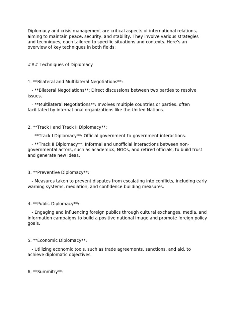 Diplomacy and Crisis Management Are Critical Aspects of International ...