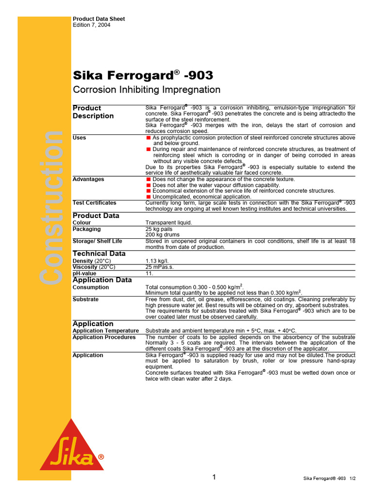 01 - Sika Ferrogard - 903 | PDF | Concrete | Corrosion