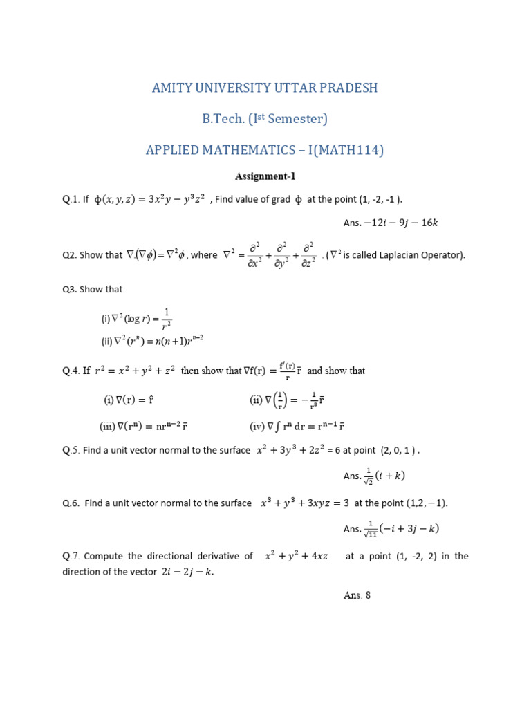 Applied Mathematics Assignments for B.Tech | PDF | Sphere | Mathematical Objects