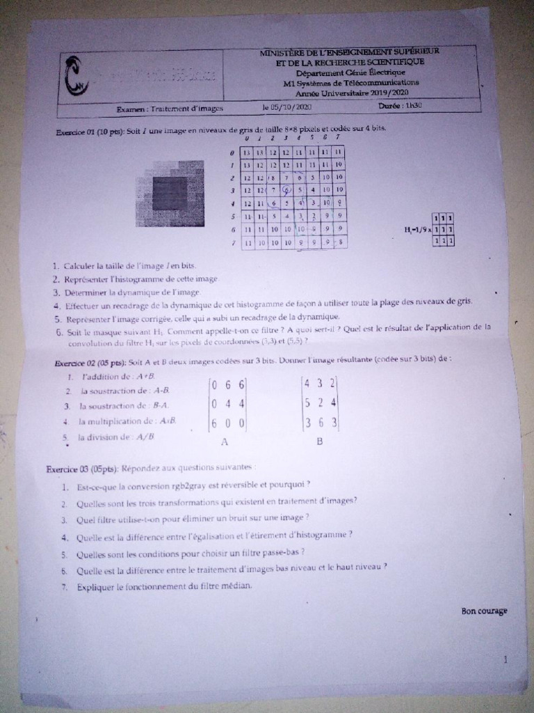 Traiteme D'image 19 20 Exam+Sol Tf. | PDF