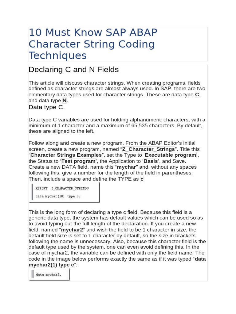 10 Must Know Sap Abap Character String Coding Techniques Pdf String