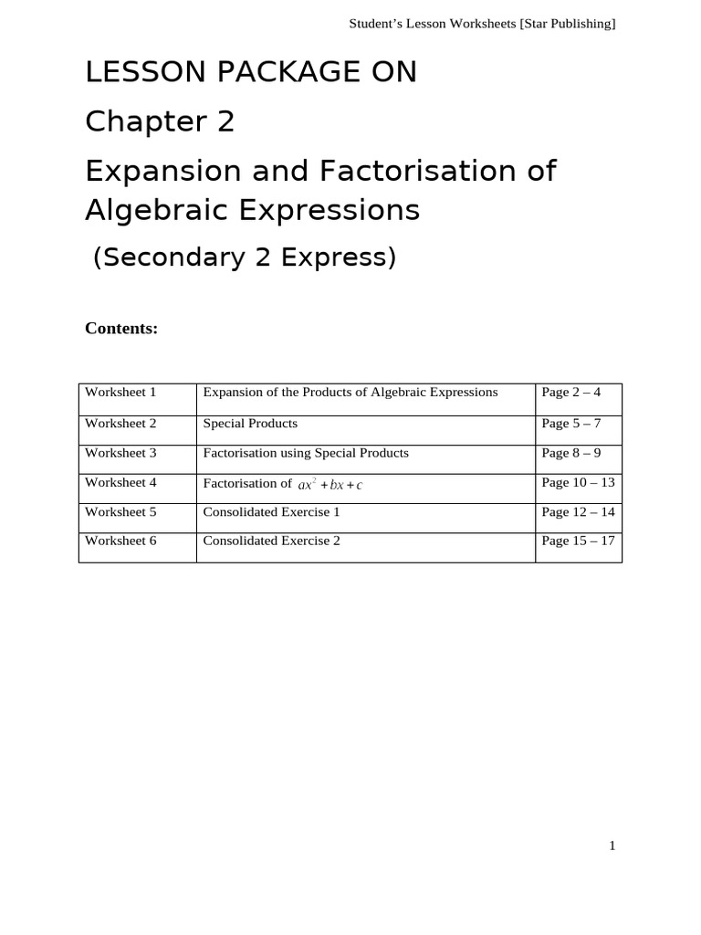 Expansions and Factorisation Algebra | PDF | Factorization | Elementary Mathematics