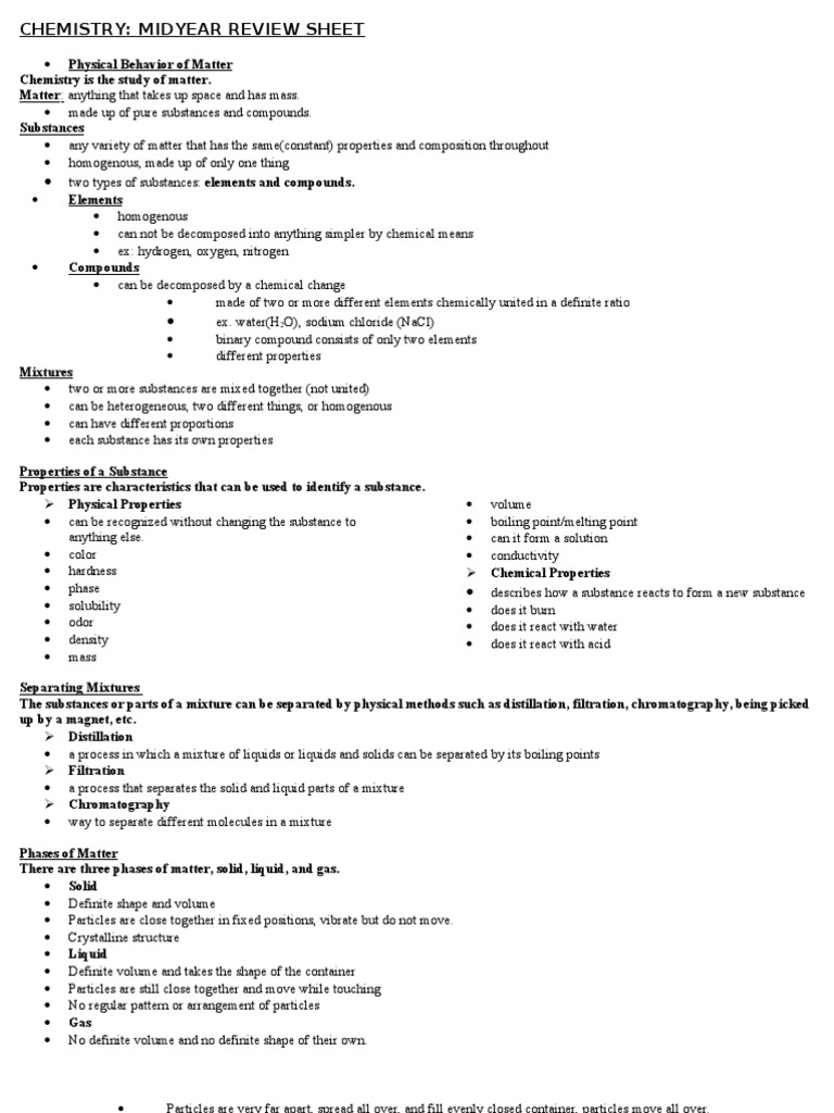 Chemistry Review Sheet | PDF | Chemical Bond | Chemical Polarity