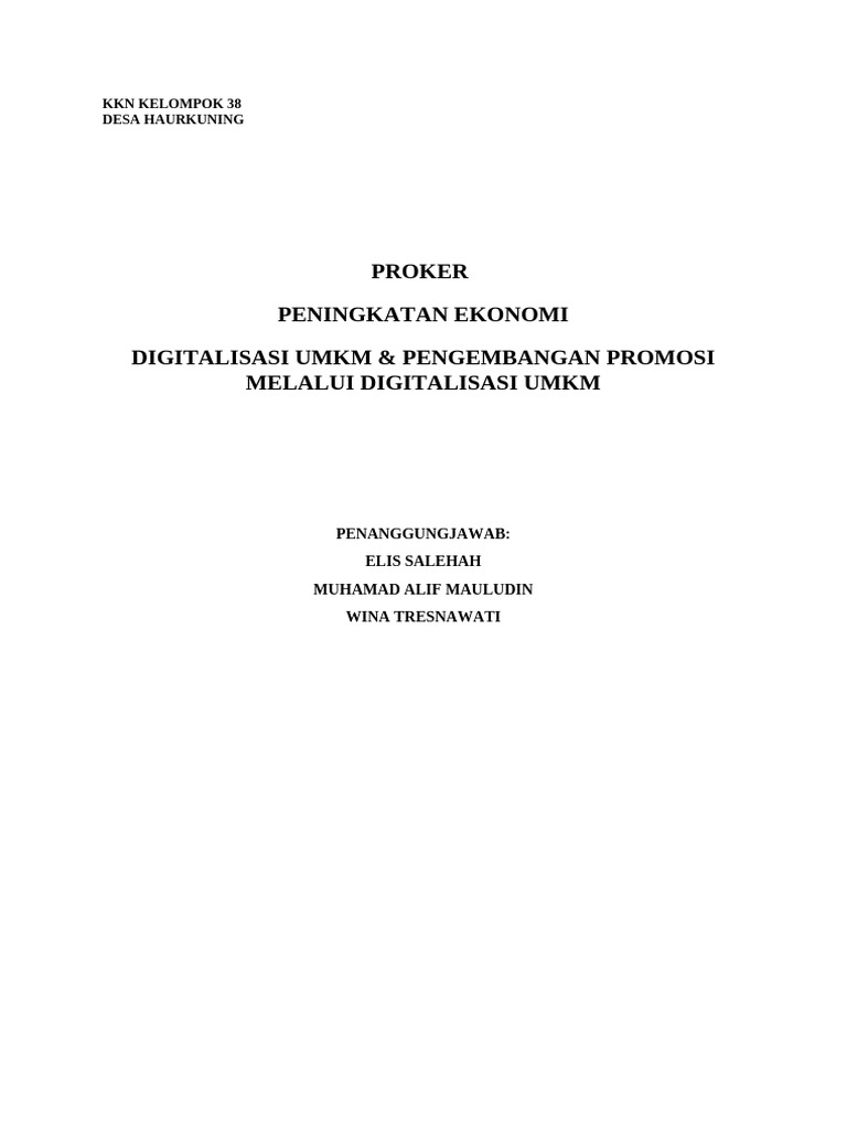 Proker Umkm KKN Kelompok 38 by Wina Tresnawati | PDF