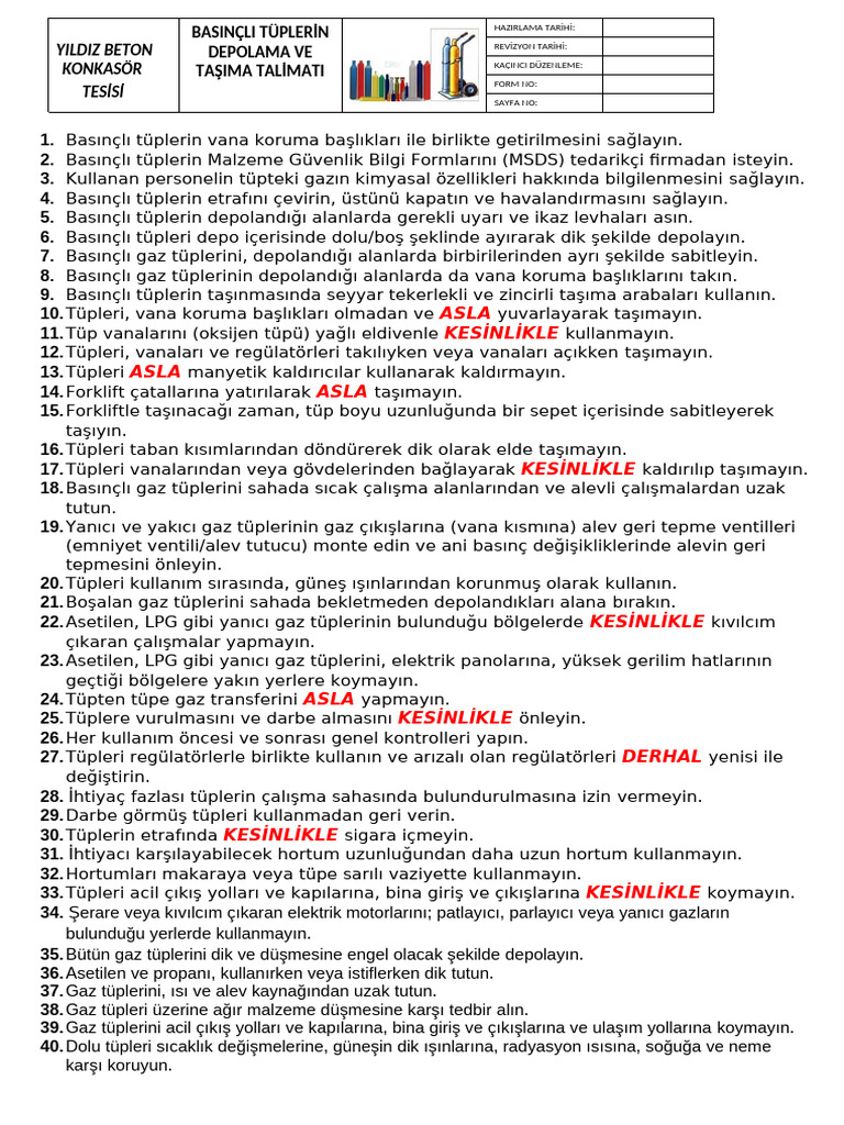 Basinçli Tüpleri̇n Depolama Ve Taşima Tali̇mati | PDF