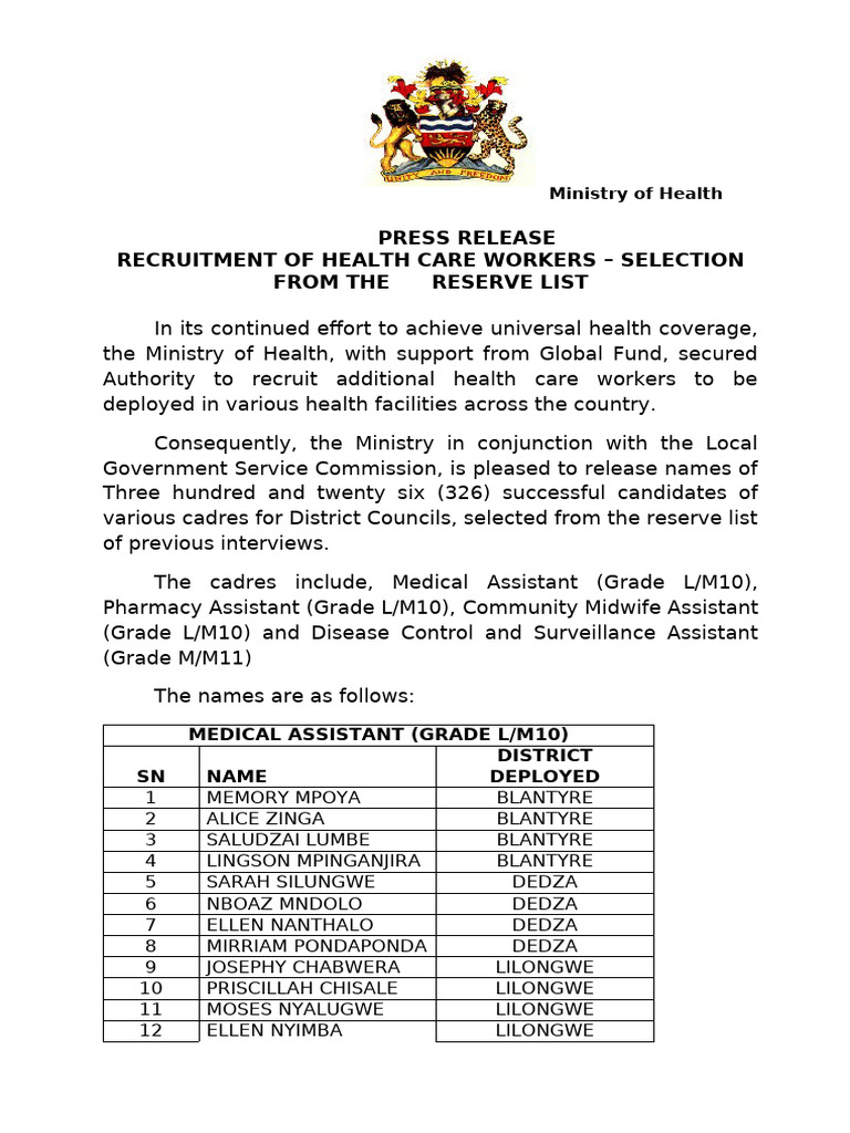 MOH Recruitment of Health Workers | PDF | Health Sciences | Medical ...