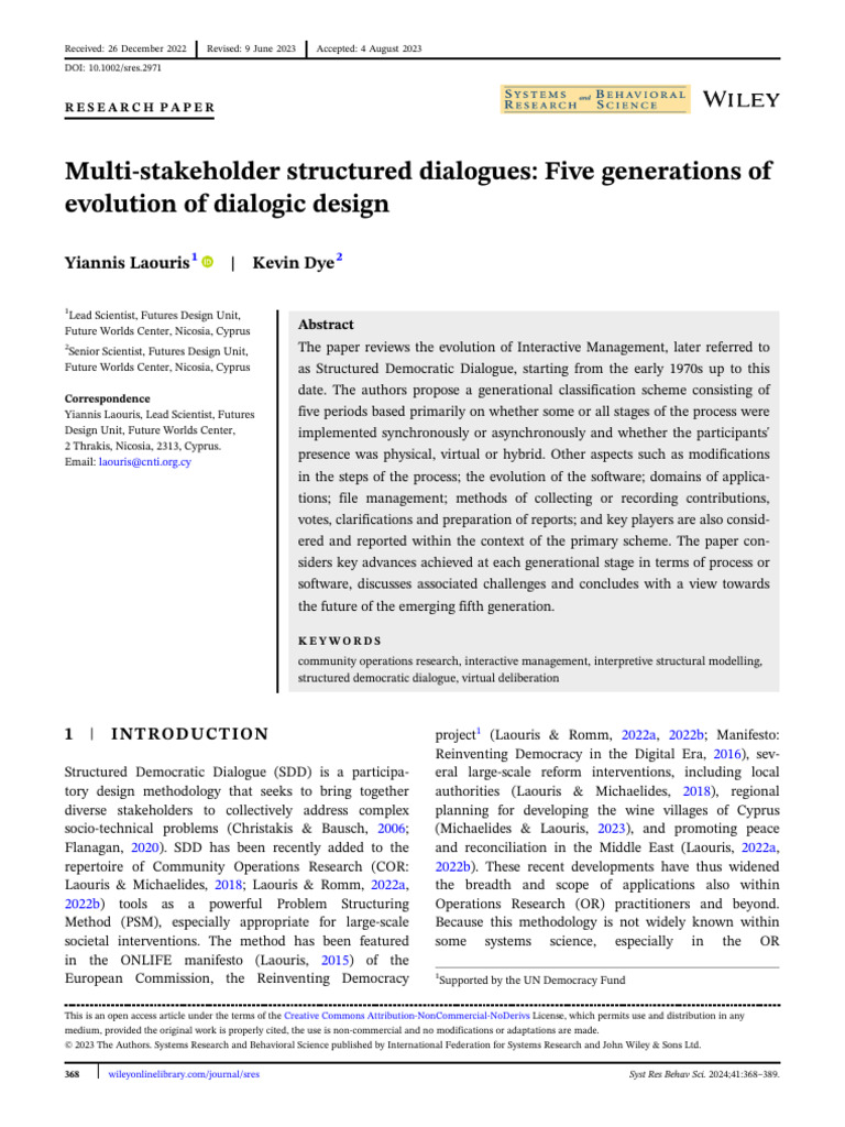 Systems Research and Behavioral Science - 2023 - Laouris - Multi Stakeholder Structured ...