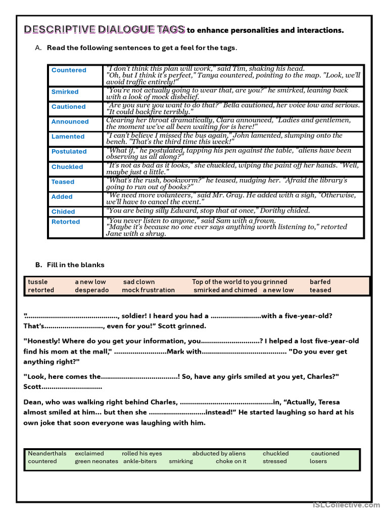 Descriptive Dialogue Tags | PDF