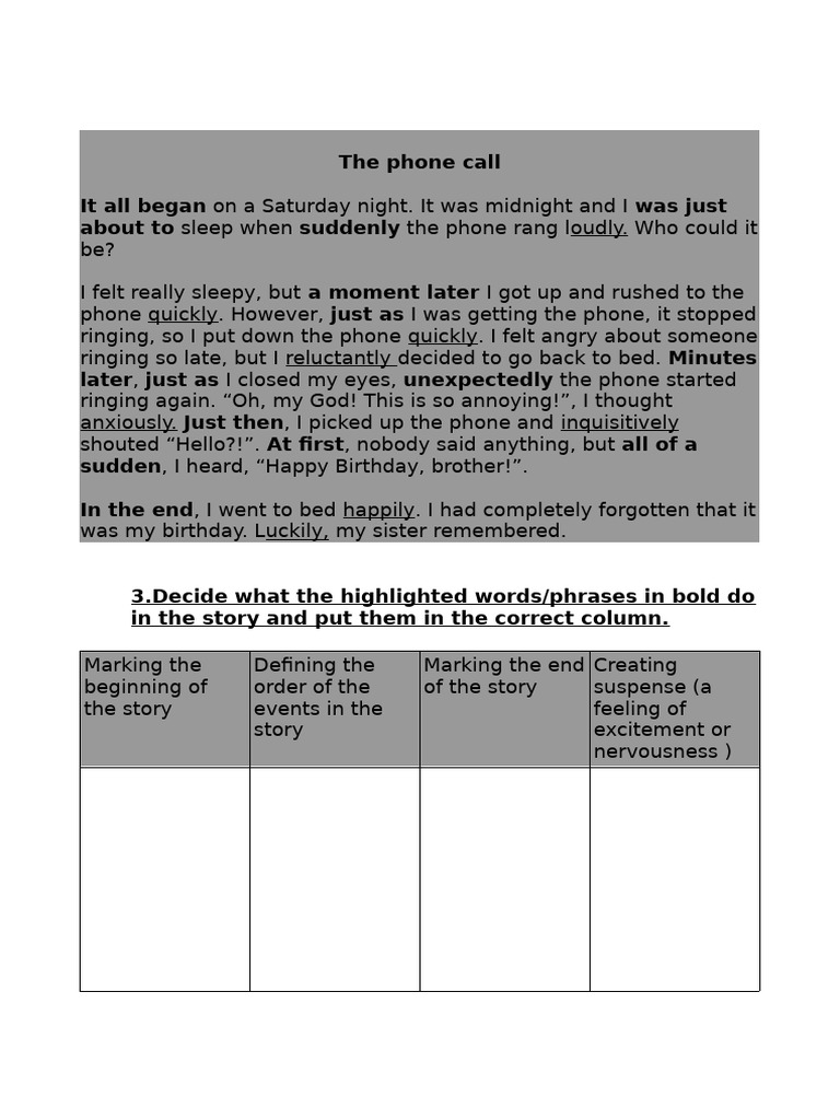 Writing A Story Lesson Student Worksheet | PDF | Adverb | Verb