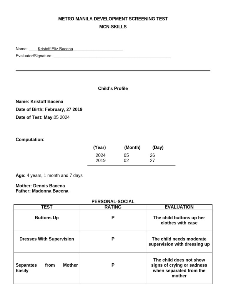 Metro Manila Developmental Screening | PDF