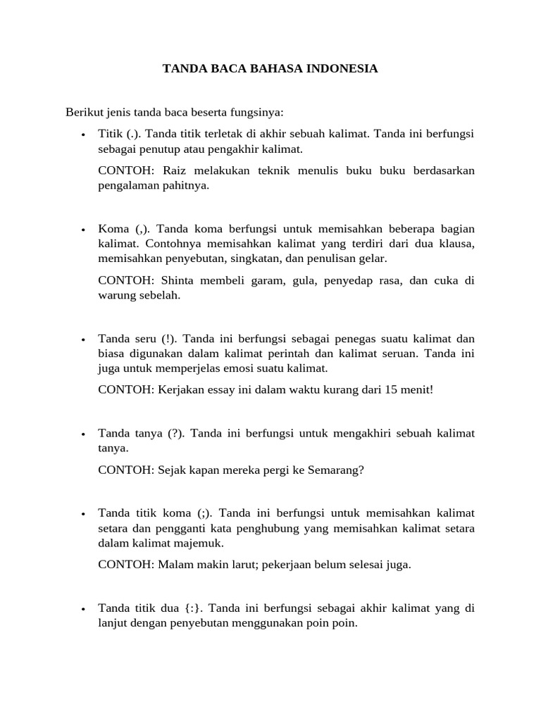Tanda Baca Bahasa Indonesia | PDF