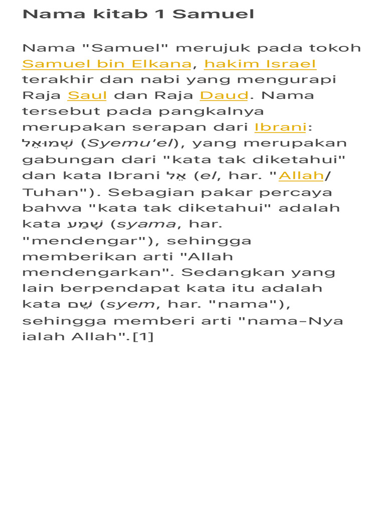 Nama Kitab 1 Samuel | PDF | Agama & Spiritualitas