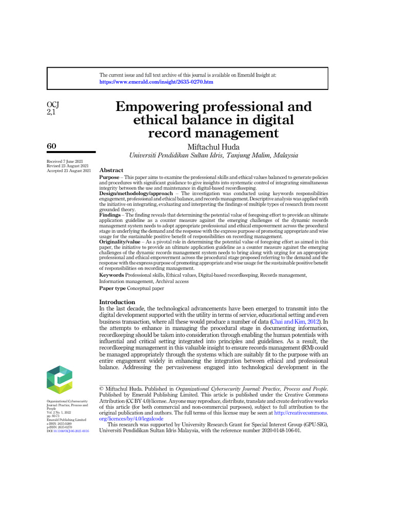 Empowering Professional and Ethical Balance in Digital Record Management | PDF | Records ...