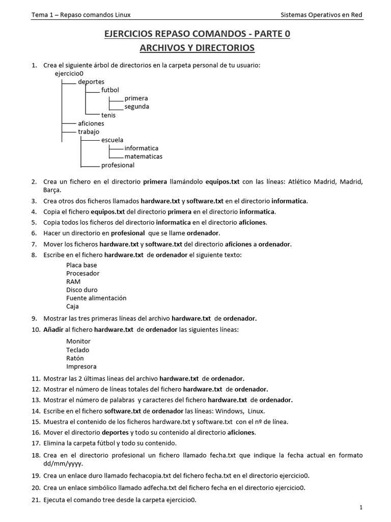 Comandos Linux: Ejercicios Prácticos | PDF | Archivo de computadora | Hardware de la computadora