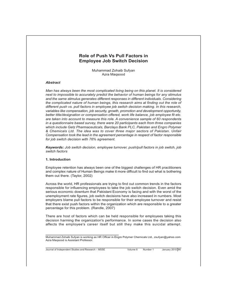 Role of Pull Vs Push Factors in Employee Job Switch Decision | PDF ...