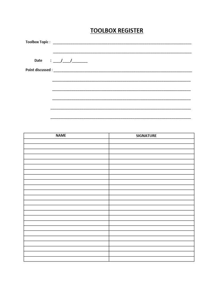 Microsoft Word - Toolbox Register | PDF