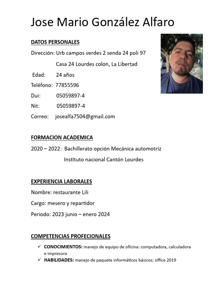 CV Jose Mario G. | PDF | Crecimiento personal y profesional | Ciencias ...