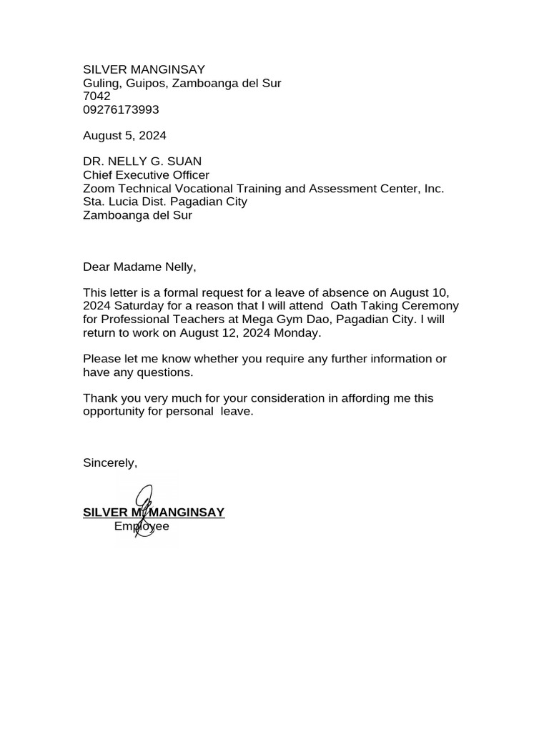 Leave Request for Oath Taking Ceremony | PDF | Career & Growth