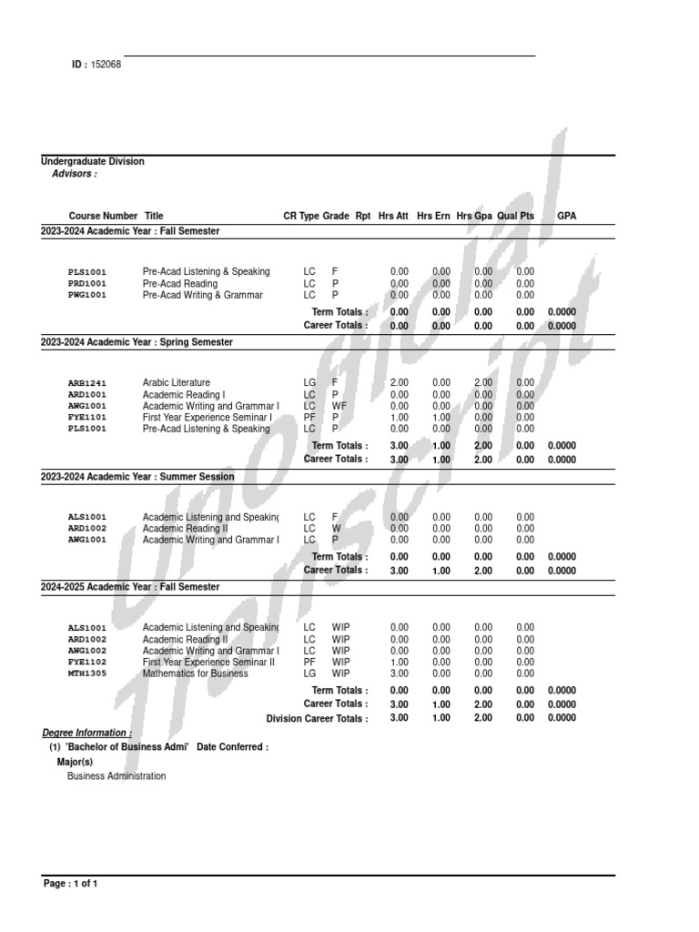 Tgo1xarzcex5mfxgstzwil203 53 24 PM UnofficialTranscript | PDF | Educational Stages | Higher ...