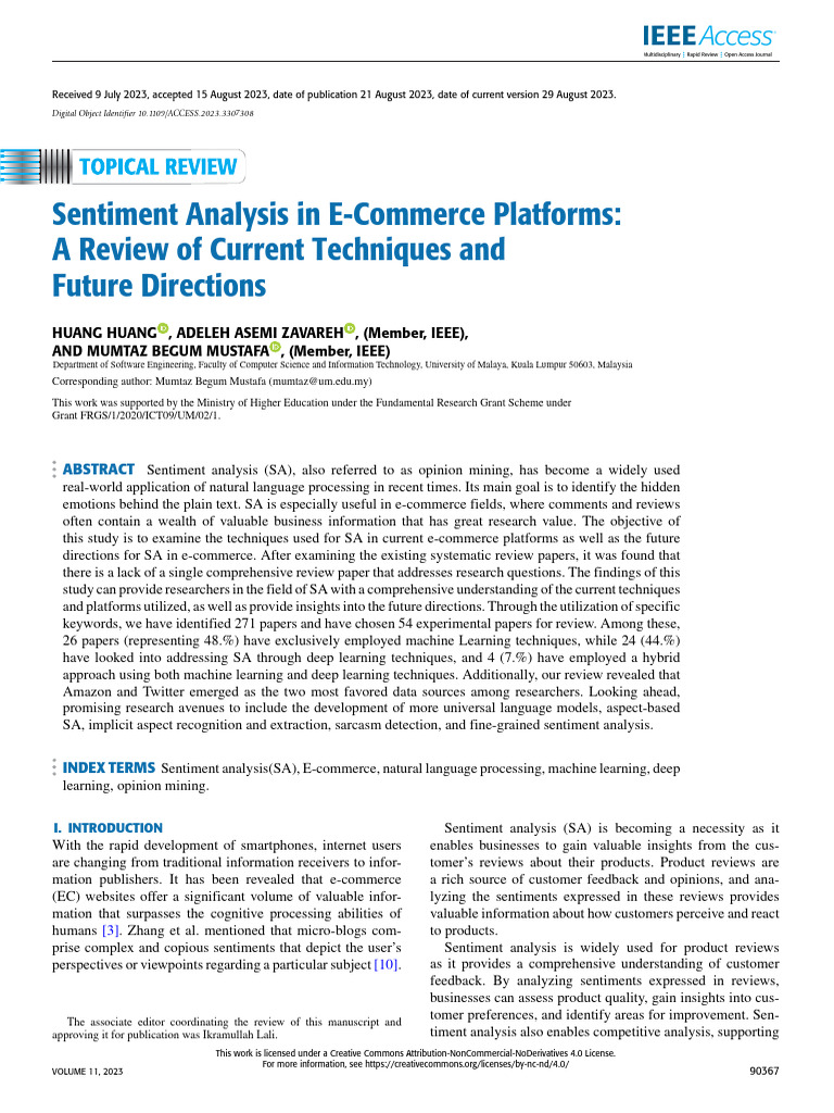Sentiment Analysis in E-Commerce Platforms A Review of Current Techniques and Future Directions ...