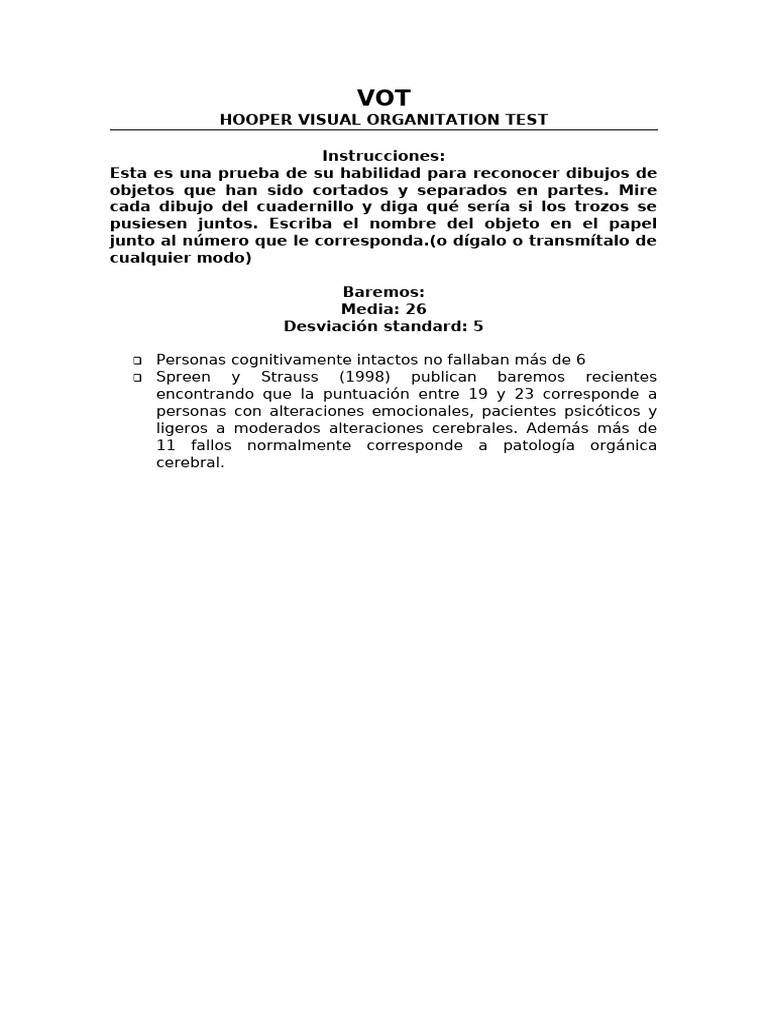 Prueba HVOT: Evaluación Visual | PDF