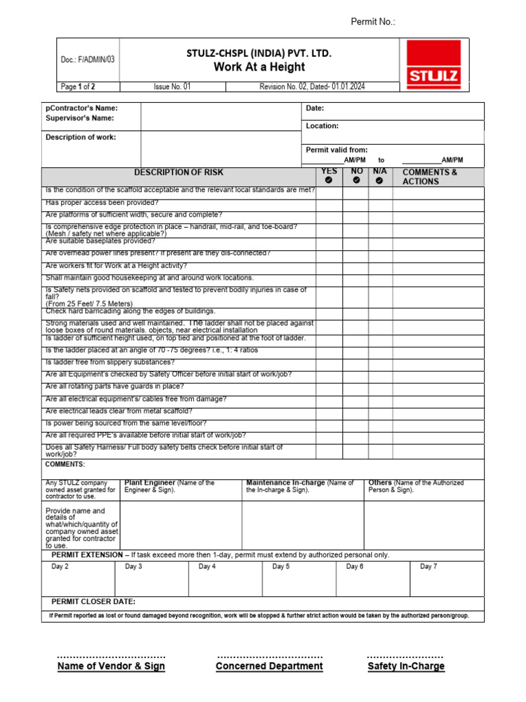 Work at Height Permit Guidelines | PDF | Scaffolding | Occupational ...