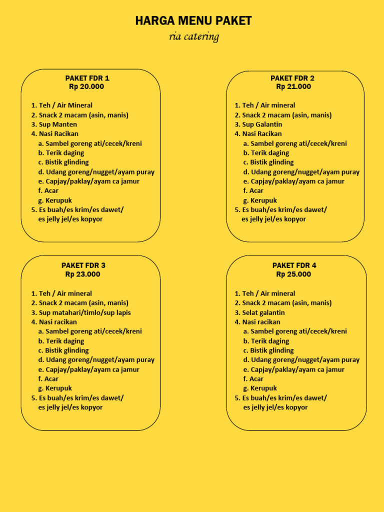 Harga Menu Ria Catering | PDF