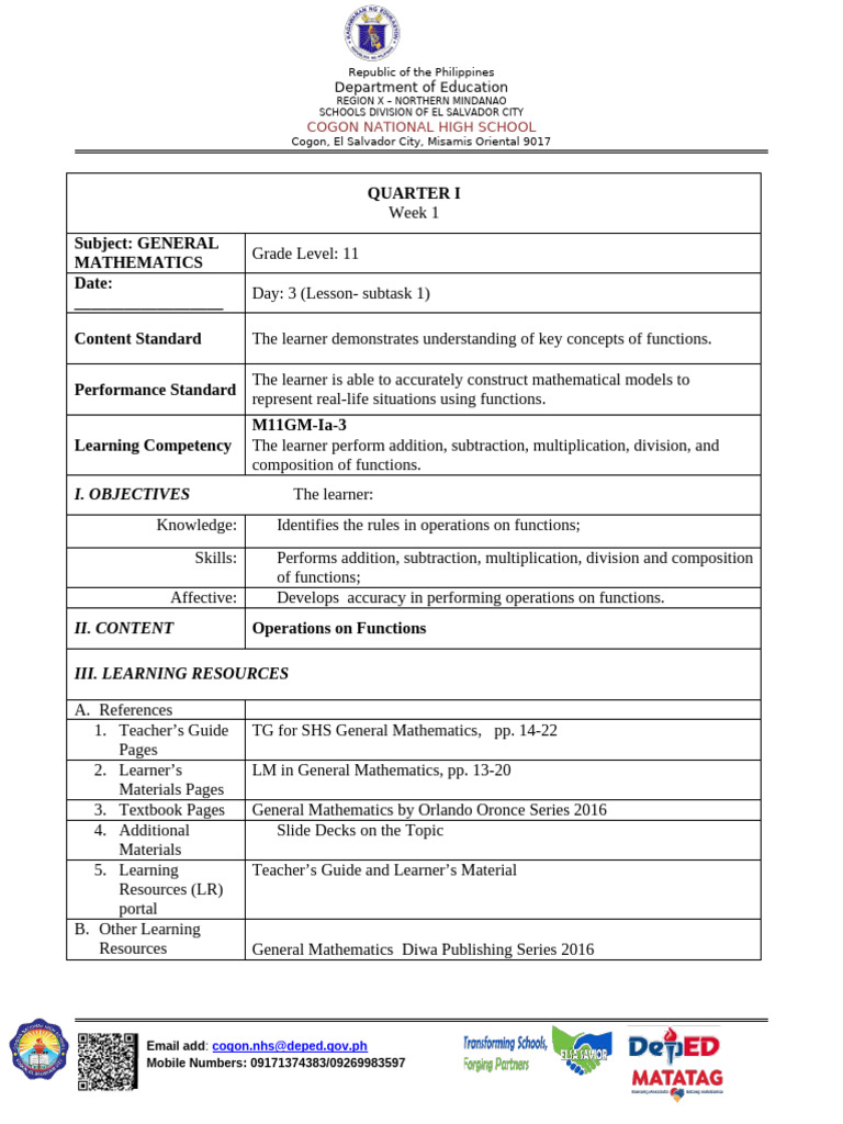 Week 1. Day 3 (Lesson 3-Subtask 1) | PDF | Function (Mathematics) | Learning
