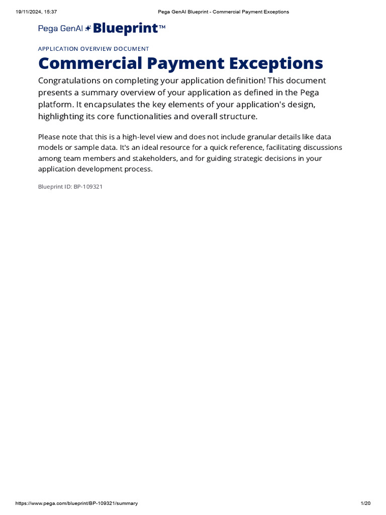 Pega GenAI Blueprint - Commercial Payment Exceptions | PDF | Identifier | Information