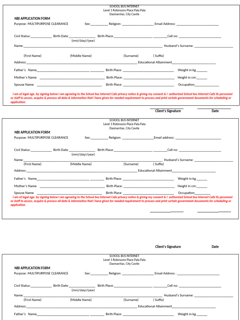 Nbi Application Form | PDF | Internet