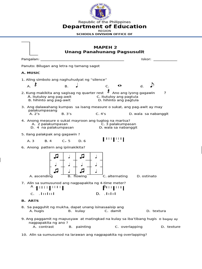 Mapeh - 2 - 1ST Quarter | PDF | Rhythm | Musical Compositions