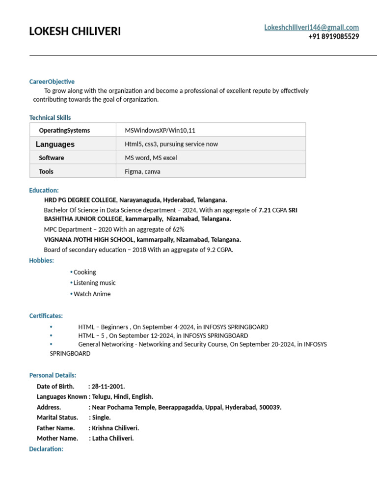 Lokesh Chiliveri's Resume 2024 | PDF