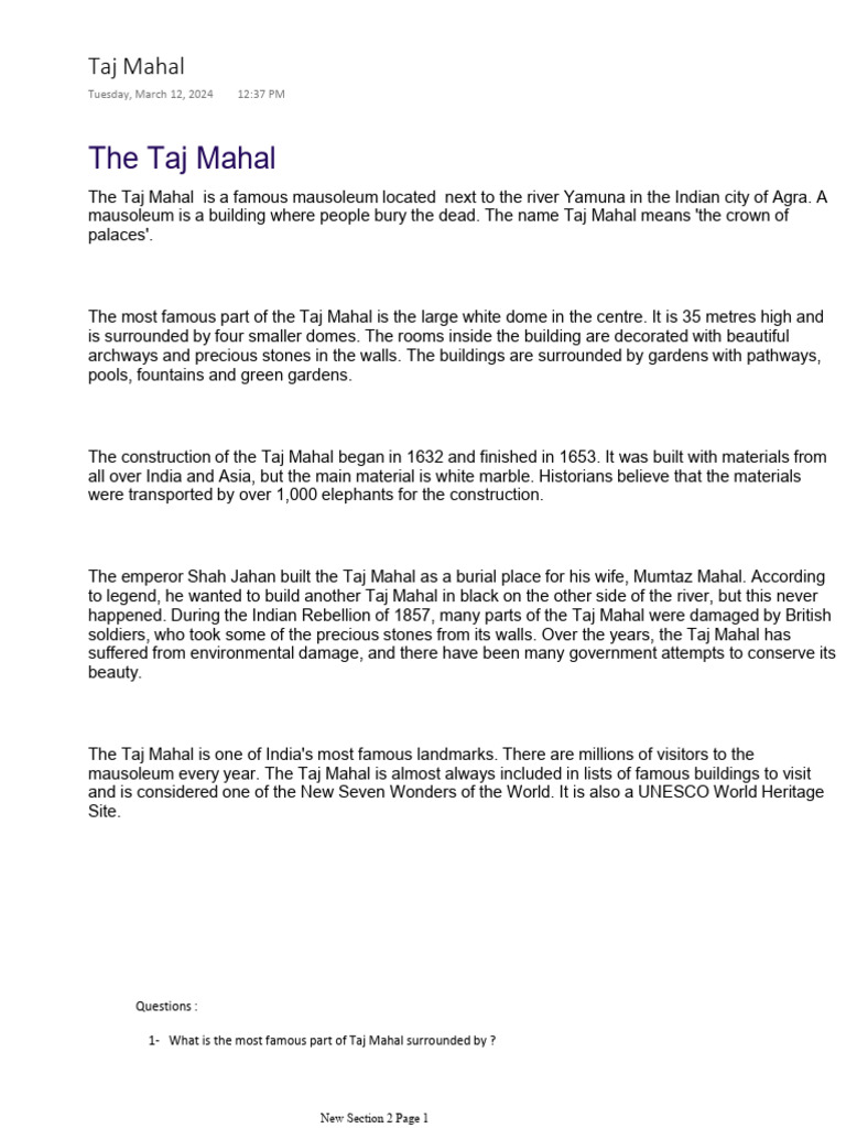 The Taj Mahal | PDF