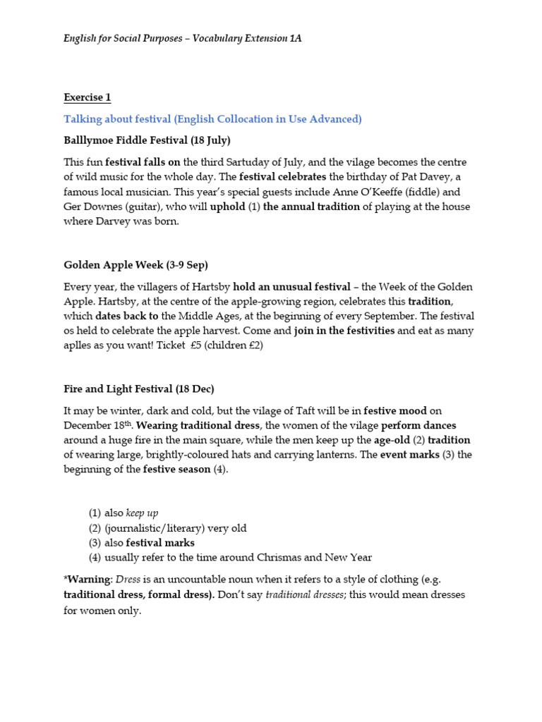 Celebrations Vocabulary and Exercises | PDF | Wedding | Festival