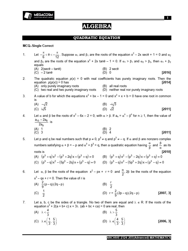 14. QUADRATIC EQUATION | PDF | Zero Of A Function | Equations