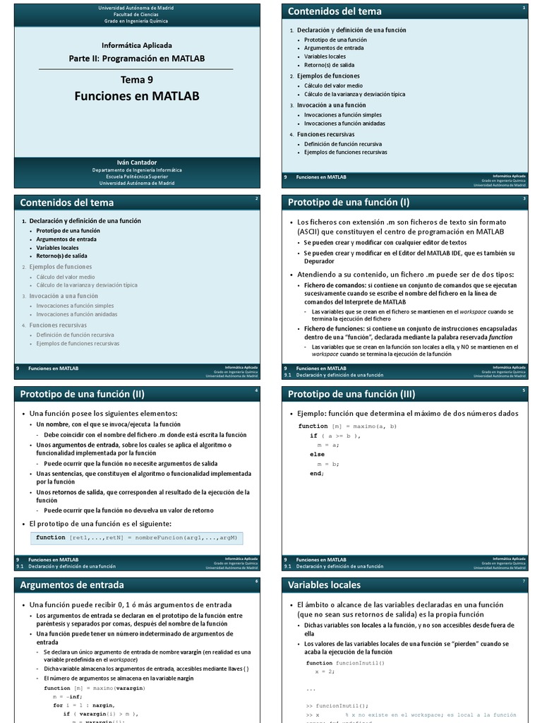 Funciones En Matlab Pdf Recursividad Función Matemáticas