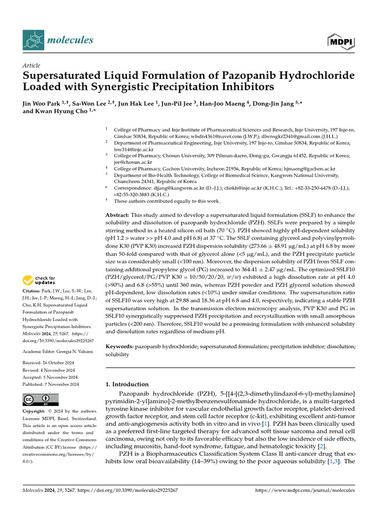 Molecules 29 05267 v2 | PDF | Buffer Solution | Solubility