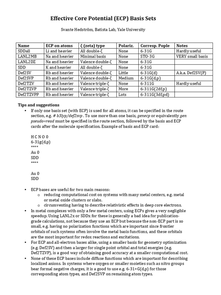 Effective Core Potential (ECP) Basis Sets | PDF | Redox | Materials