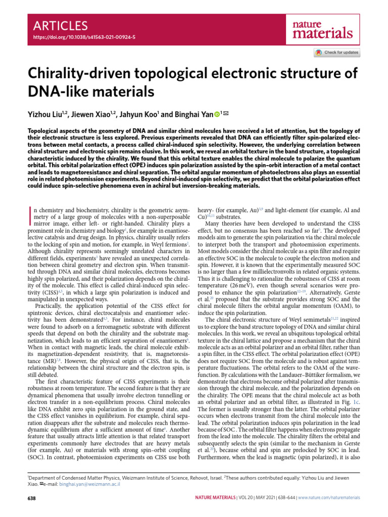 Chirality-Driven Topological Electronic Structure of DNA-like Materials ...