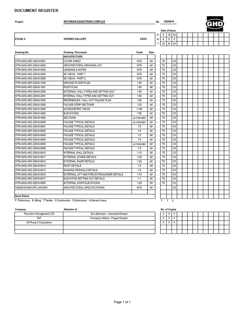 ESH3 - Stage 4B Architectural Design Drawings and Specification - Drawings Register | PDF ...