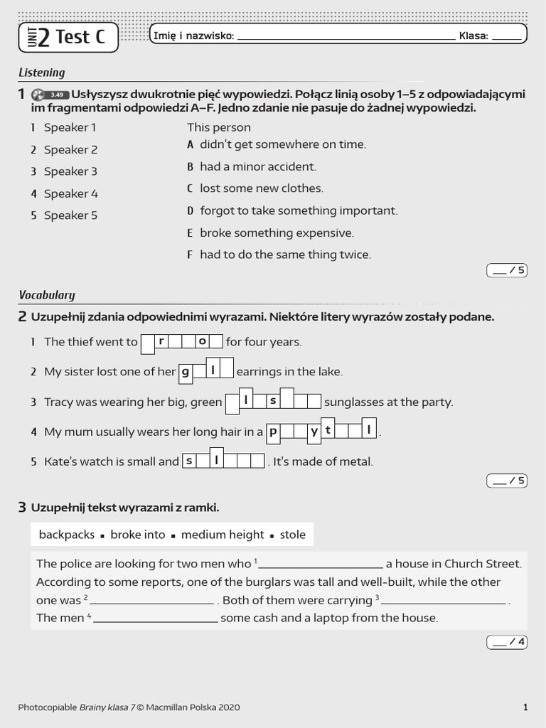 Unit Test 2 C | PDF | Language Arts & Discipline